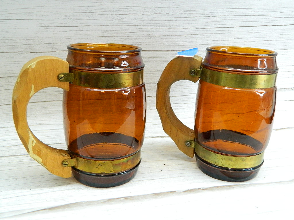 BH7142- Pair of Vintage Brown Glass Wooden Handled Made ‘Siertaware ...